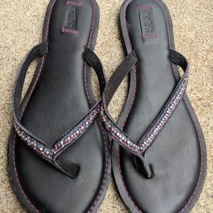 Mad Love | Shoes | Mad Love Beaded Black Leather Thong Sandals M | Poshmark